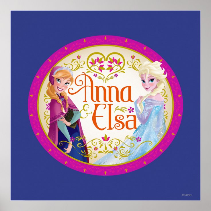 Anna and Elsa | Floral Frame Poster | Zazzle