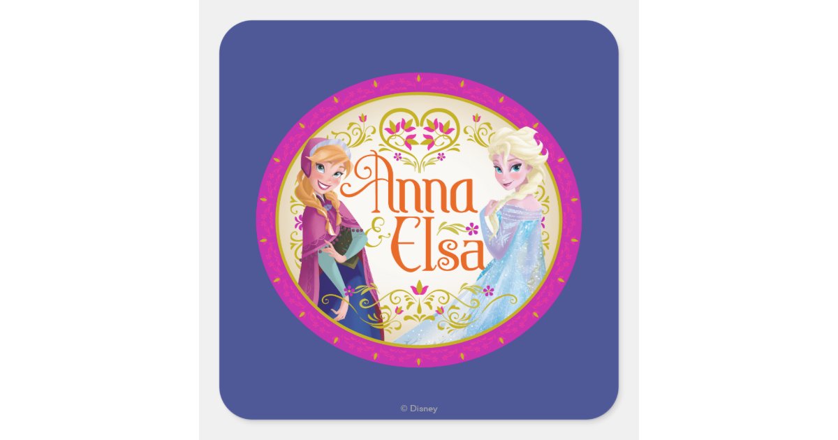 Anna and Elsa | Floral Frame Square Sticker | Zazzle