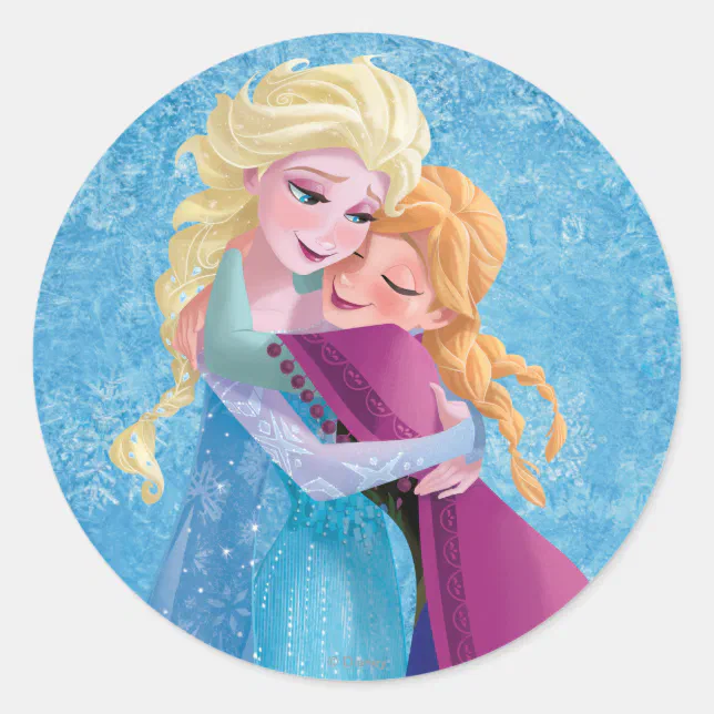 Anna and Elsa | Hugging Classic Round Sticker | Zazzle