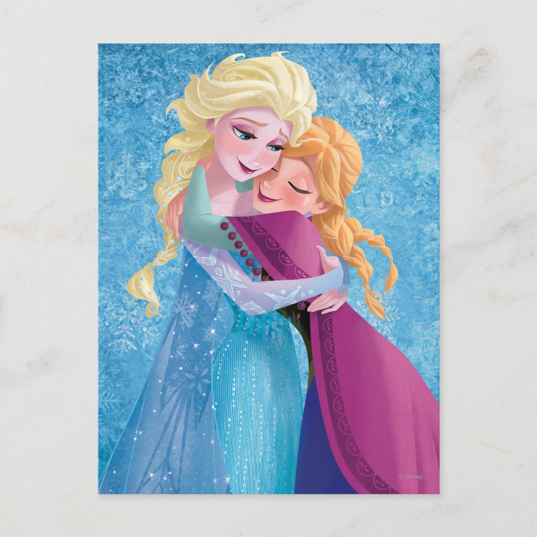Anna and Elsa | Hugging Postcard | Zazzle