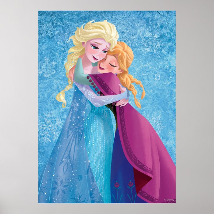 Anna and Elsa | Hugging Poster | Zazzle
