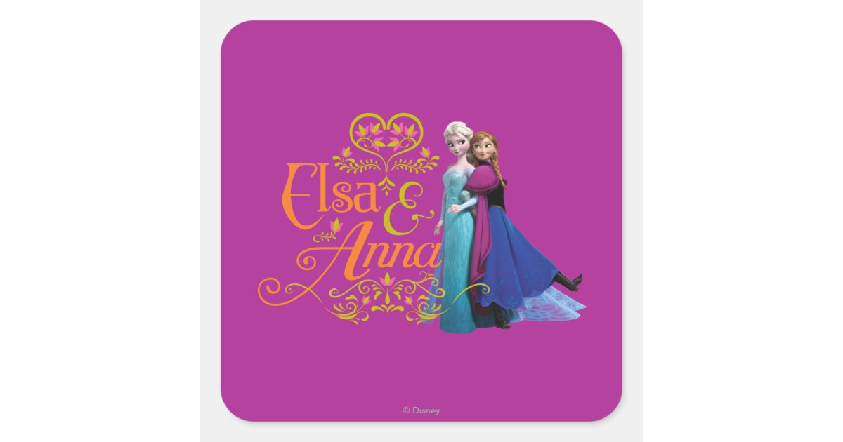 Anna and Elsa | Standing Back to Back Square Sticker | Zazzle