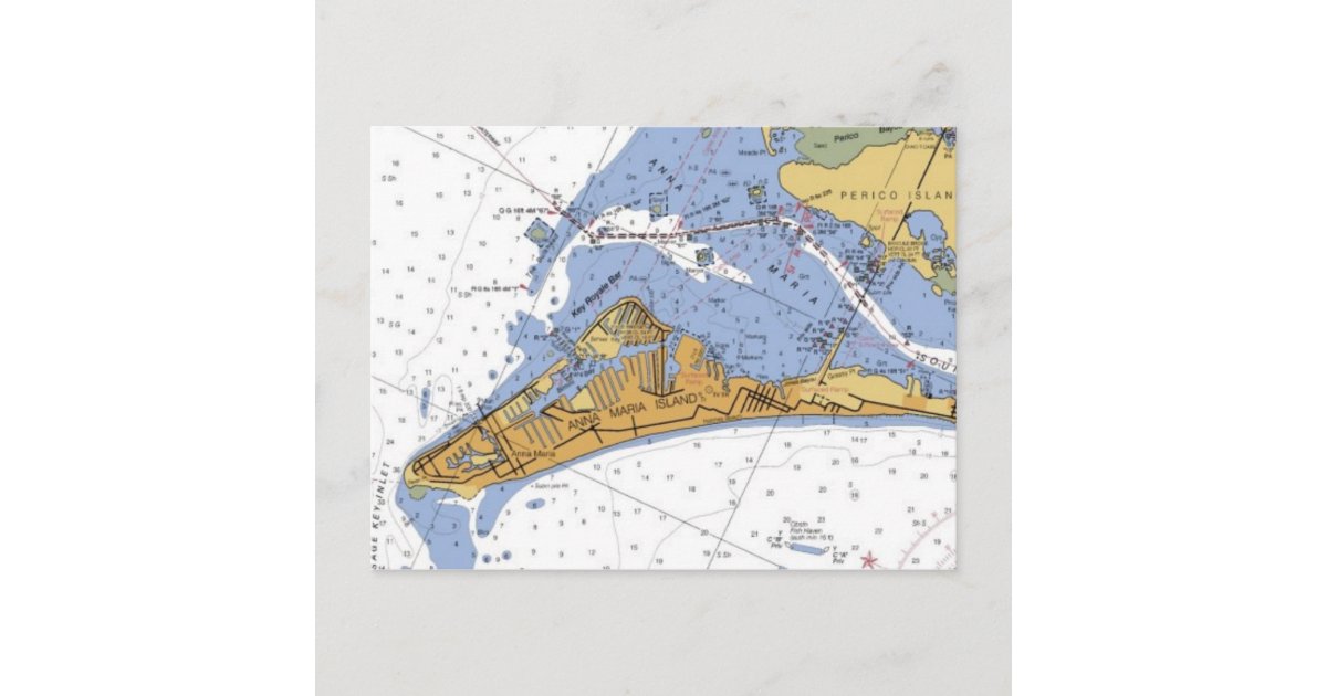 Anna Maria Island Florida Nautical chart Postcard | Zazzle