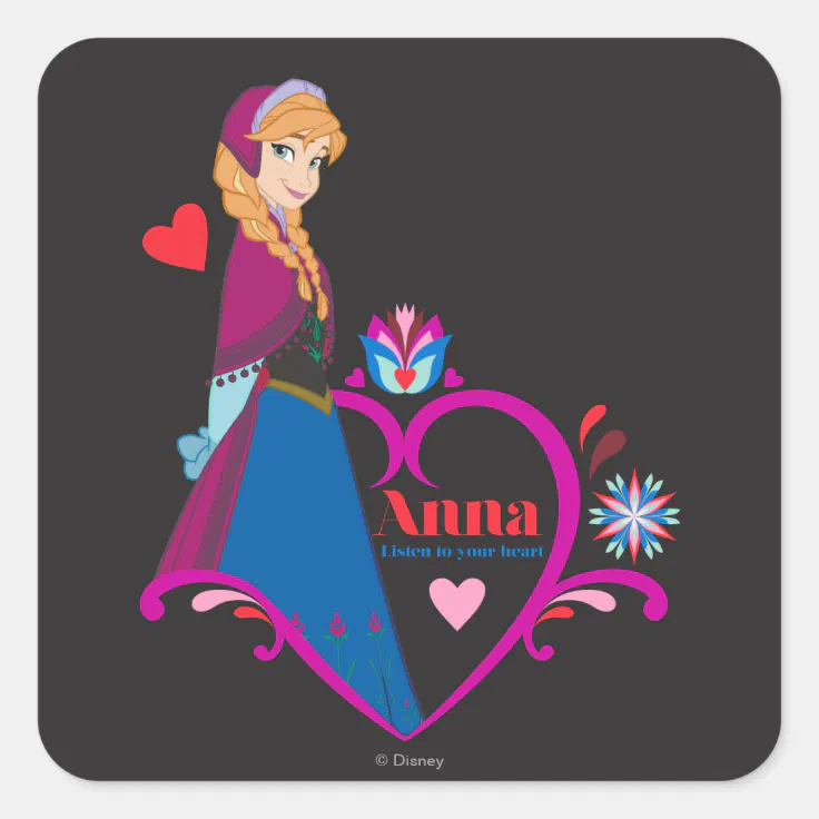 Anna | Pink Heart Square Sticker | Zazzle