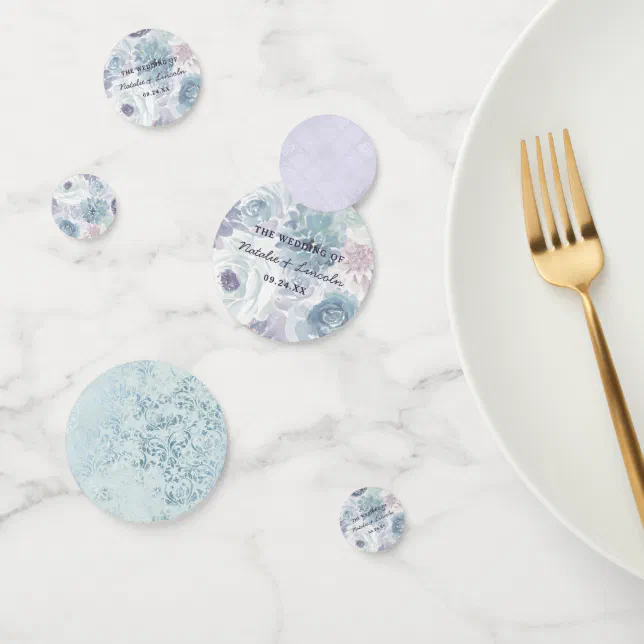 Annabelle Vintage Blue Floral Wedding Monogram Confetti | Zazzle