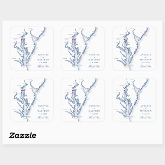 Annapolis Chesapeake Bay Map Navy Wedding Favor Square Sticker | Zazzle
