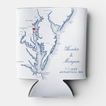 Annapolis Chesapeake Bay Map Wedding Favor Drink Can Cooler | Zazzle