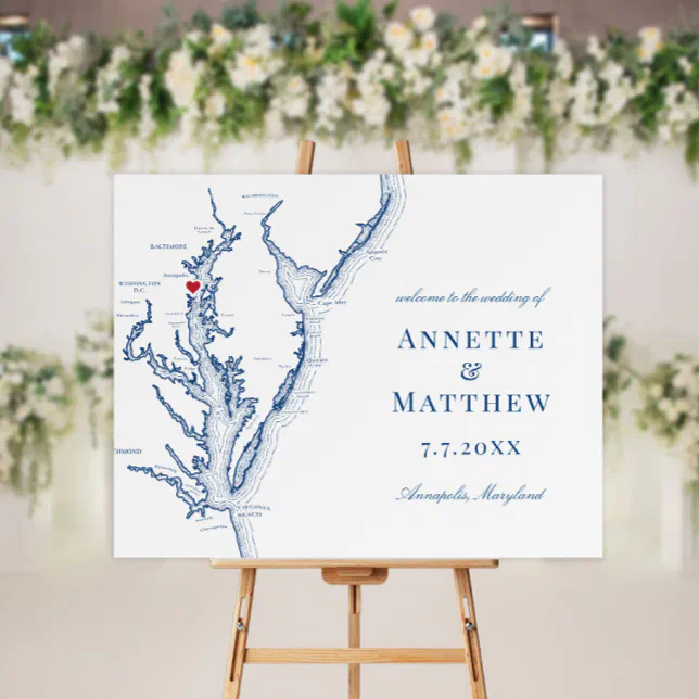 Annapolis Chesapeake Bay Map Wedding Welcome Sign | Zazzle