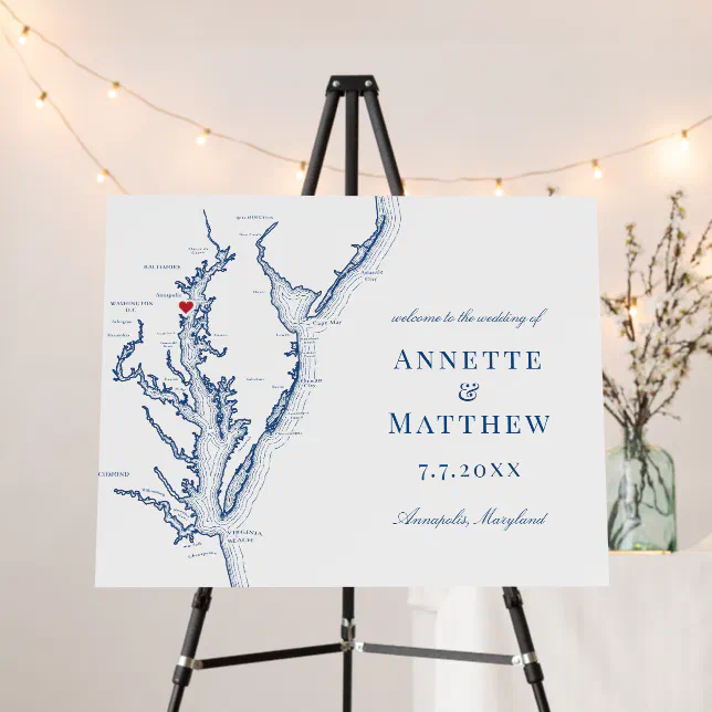 Annapolis Chesapeake Bay Map Wedding Welcome Sign | Zazzle