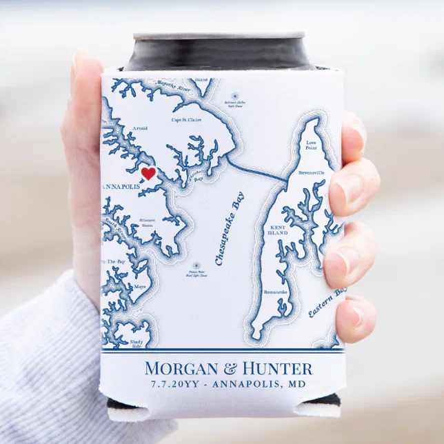 Annapolis Kent Island Map Wedding Favor Drink Can Cooler | Zazzle