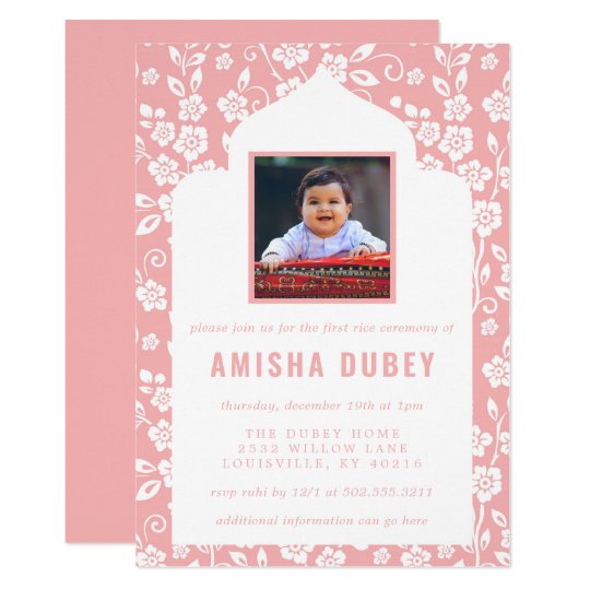 Annaprashan Pink White Floral First Rice Ceremony Invitation | Zazzle.com