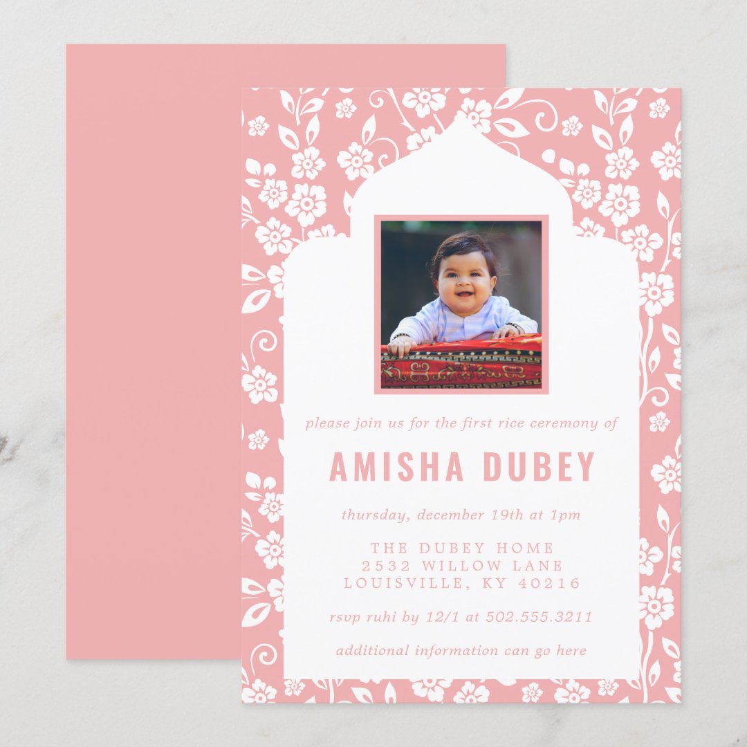 Annaprashan Pink White Floral First Rice Ceremony Invitation | Zazzle