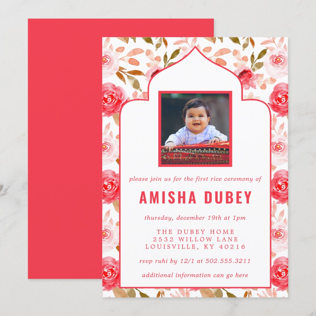 Annaprashan Watercolor Floral First Rice Ceremony Invitation | Zazzle