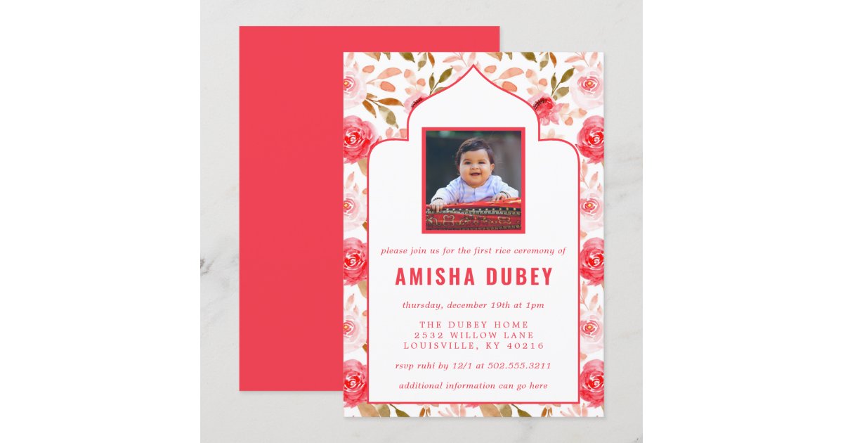 Annaprashan Watercolor Floral First Rice Ceremony Invitation | Zazzle