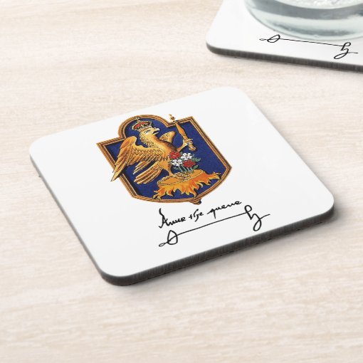 Anne Boleyn Signature & Coat of Arms Beverage Coaster | Zazzle