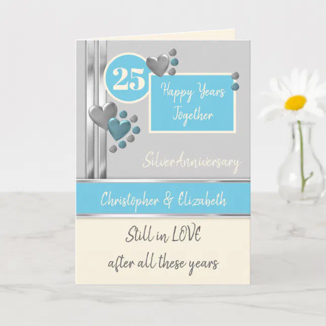 Anniversary 25th Silver 25 years blue cream Card | Zazzle