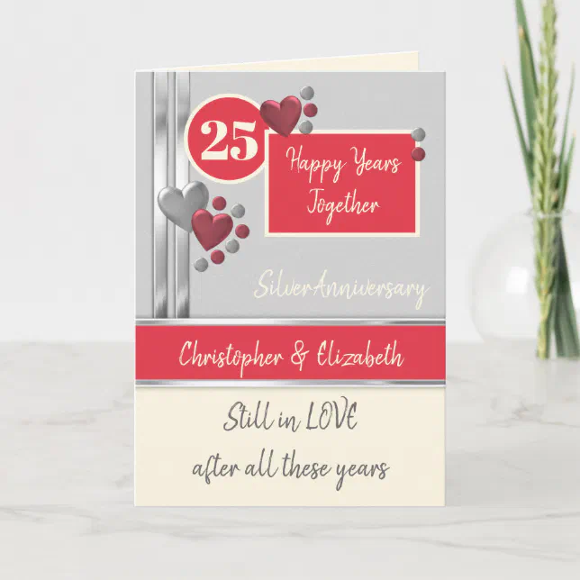 Anniversary 25th Silver 25 years red cream Card | Zazzle