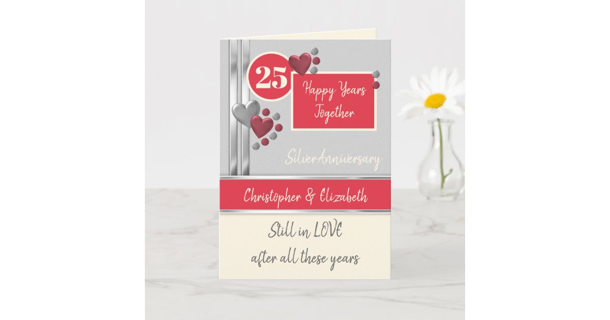 Anniversary 25th Silver 25 years red cream Card | Zazzle