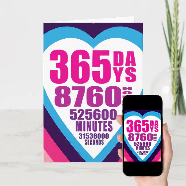 Anniversary Card - 365 Days - 1 Love | Zazzle
