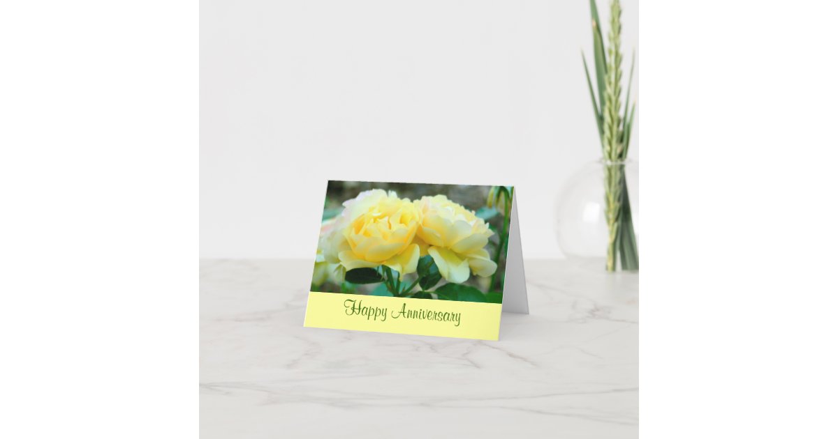 Anniversary Card, Yellow Roses Card | Zazzle