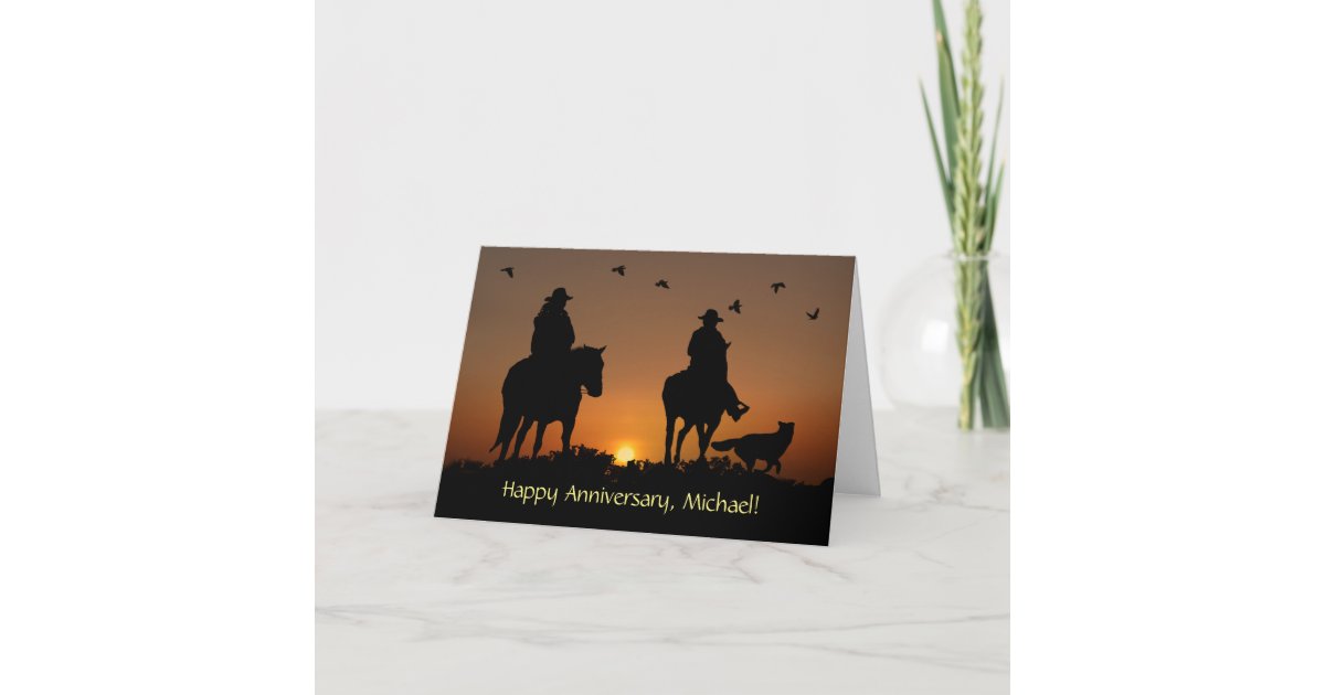 Anniversary Custom Name Country Western Cowboy Card | Zazzle