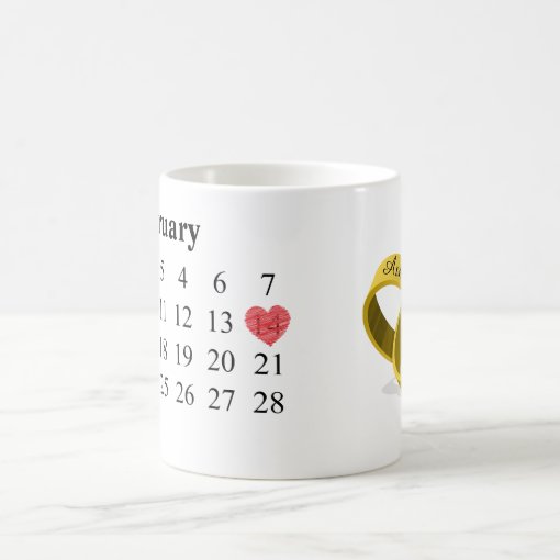 Anniversary Gift - Calendar & Engraved Rings Coffee Mug | Zazzle