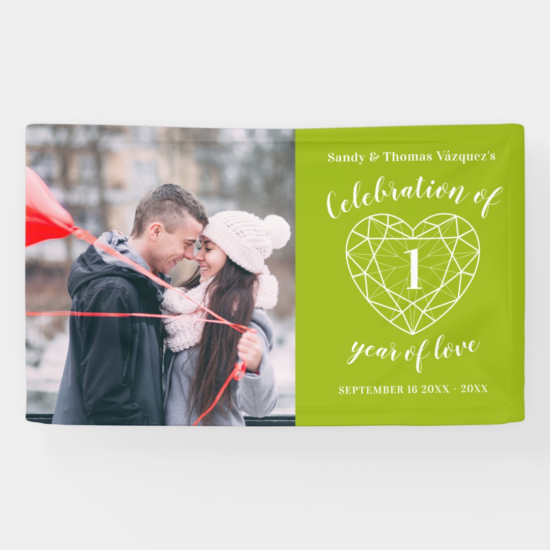 Anniversary green peridot heart personalized photo banner | Zazzle