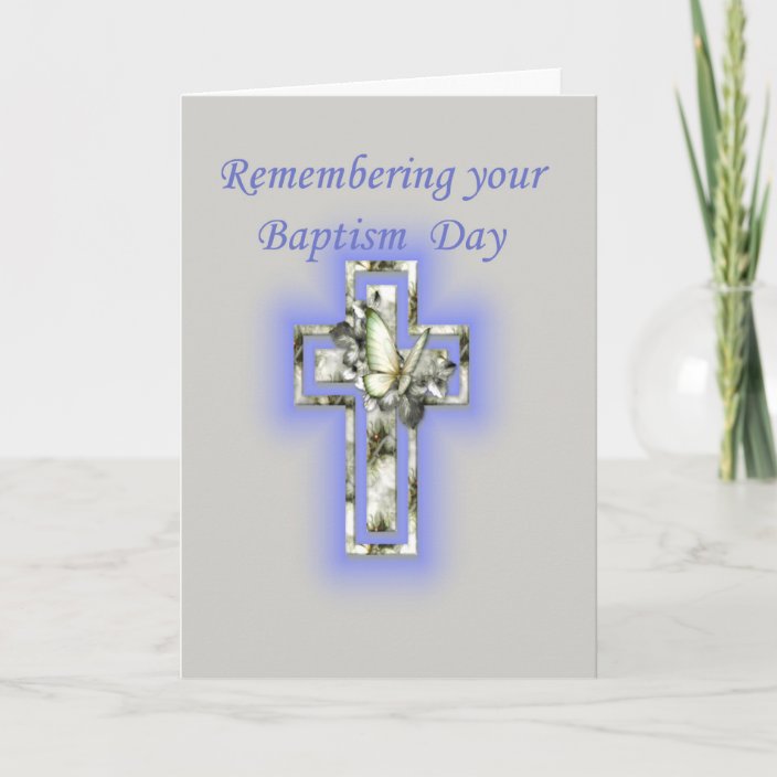 Anniversary of Baptism Cross and Butterfly Card | Zazzle.com