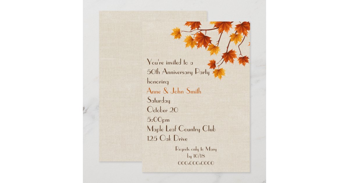 Anniversary Party Autumn Leaves Invitation | Zazzle