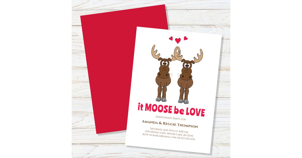 Anniversary Party Cute Whimsical Moose Invitation | Zazzle