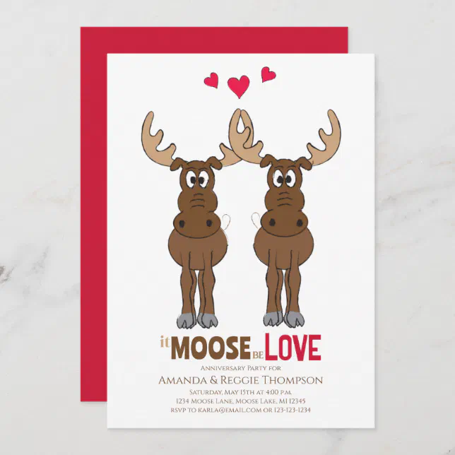 Anniversary Party It Moose be Love Cute Whimsical Invitation | Zazzle
