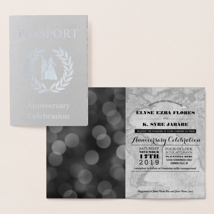 Anniversary Party Silver Passport Foil Card | Zazzle