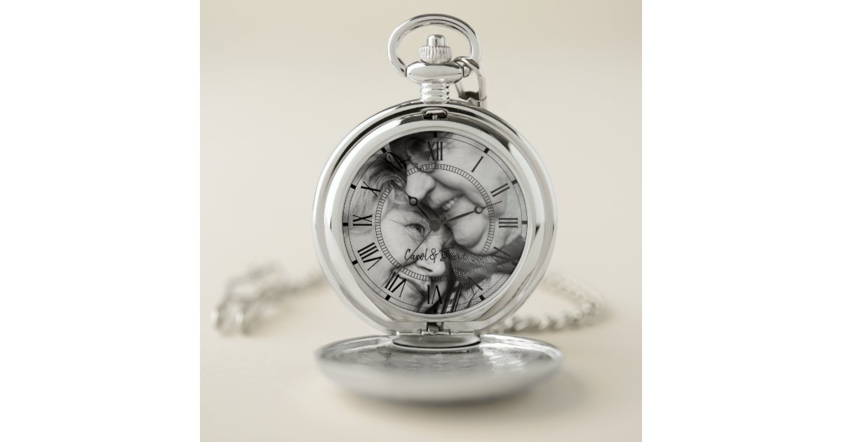Anniversary Photo. Customizable Names. Pocket Watch | Zazzle