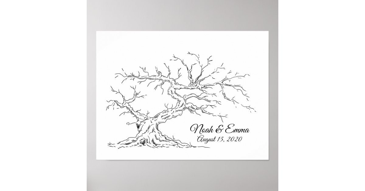 Anniversary Sketched Fingerprint Tree Poster | Zazzle