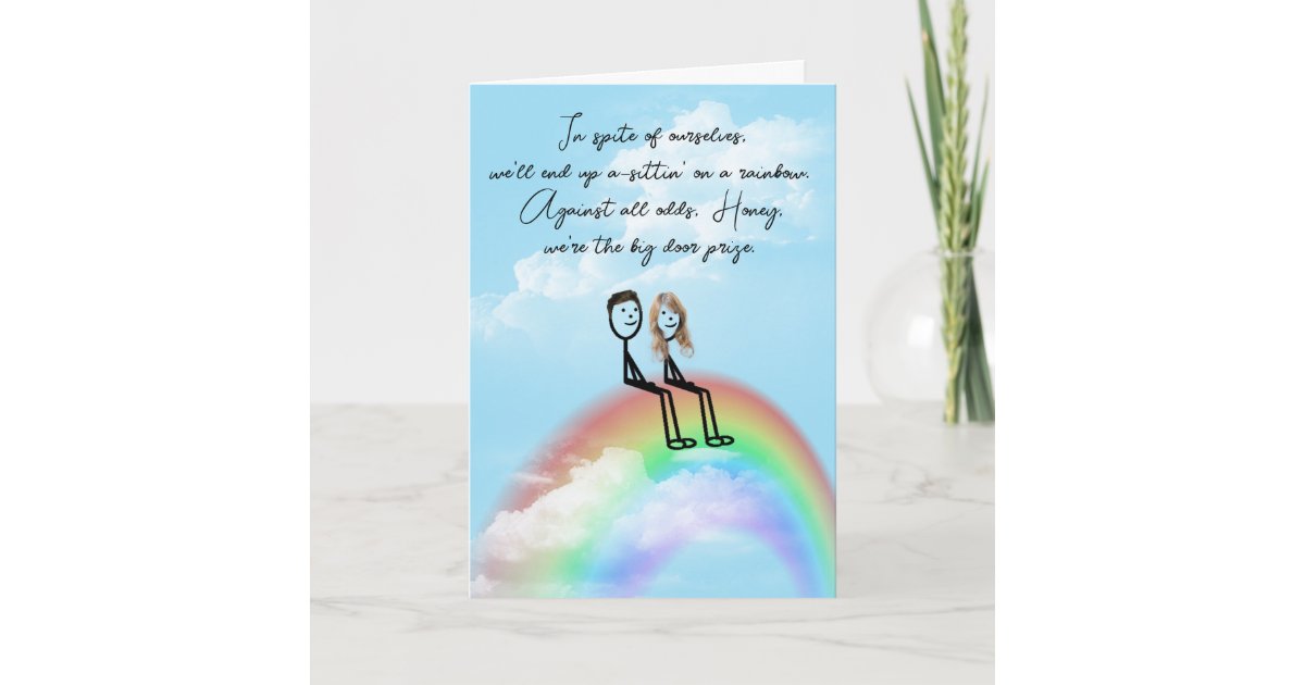 Anniversary Stick Figure Couple On a Rainbow Card | Zazzle