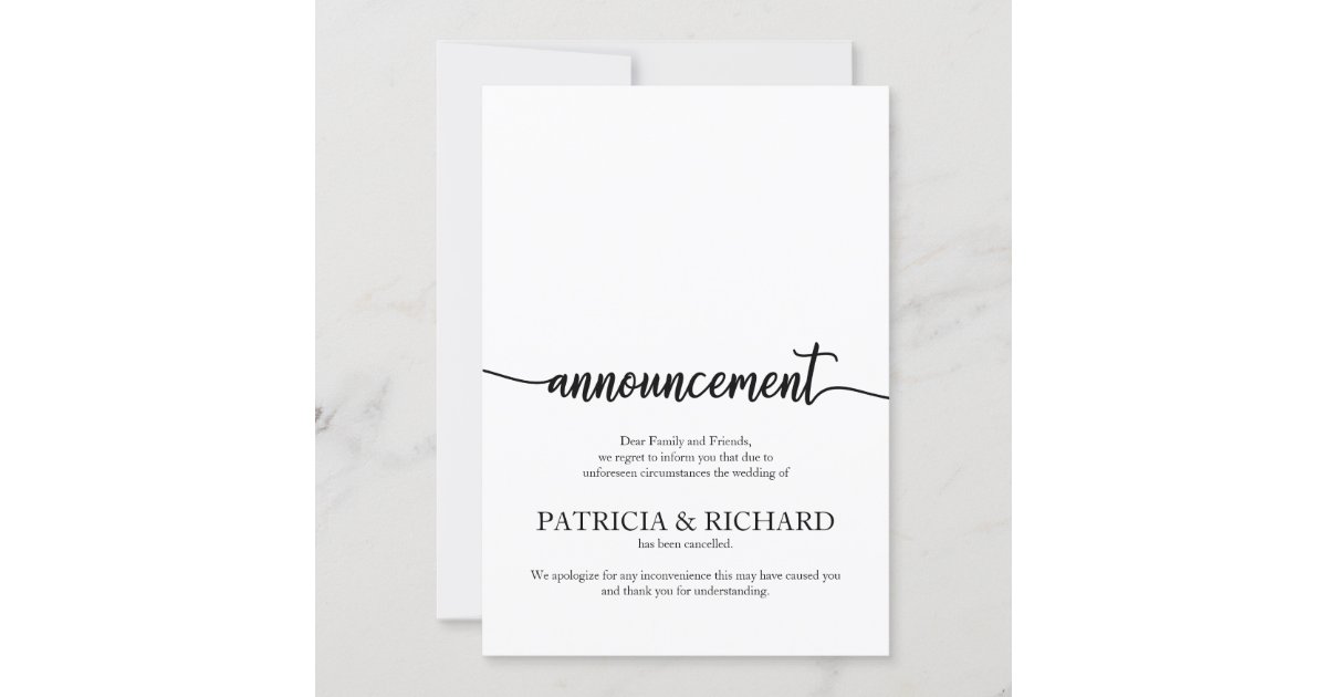 Announcement Cancelled Wedding Elegant Calligraphy | Zazzle