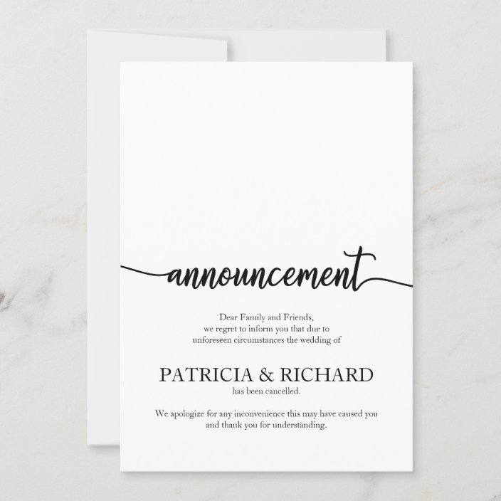 Announcement Cancelled Wedding Elegant Calligraphy | Zazzle.com