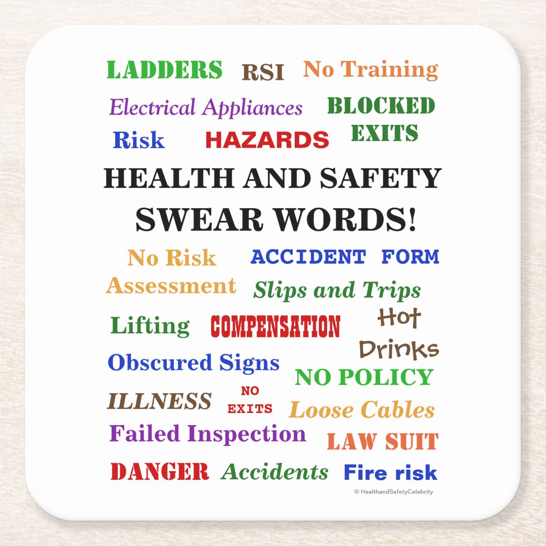 Annoying But Funny Health and Safety Swear Words Square Paper Coaster ...