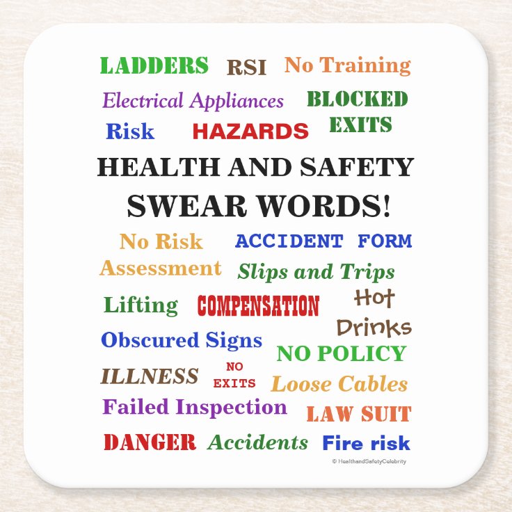 Annoying But Funny Health and Safety Swear Words Square Paper Coaster ...