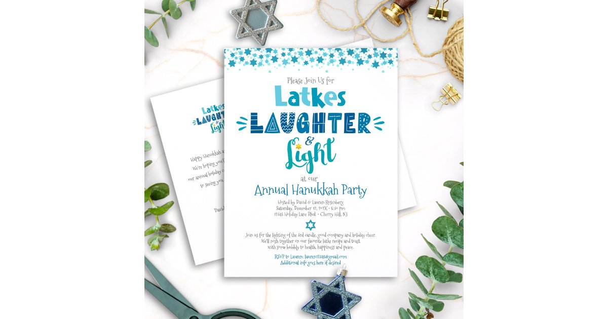 Annual Hanukkah Party Fun Latkes Laughter Light Invitation Postcard ...