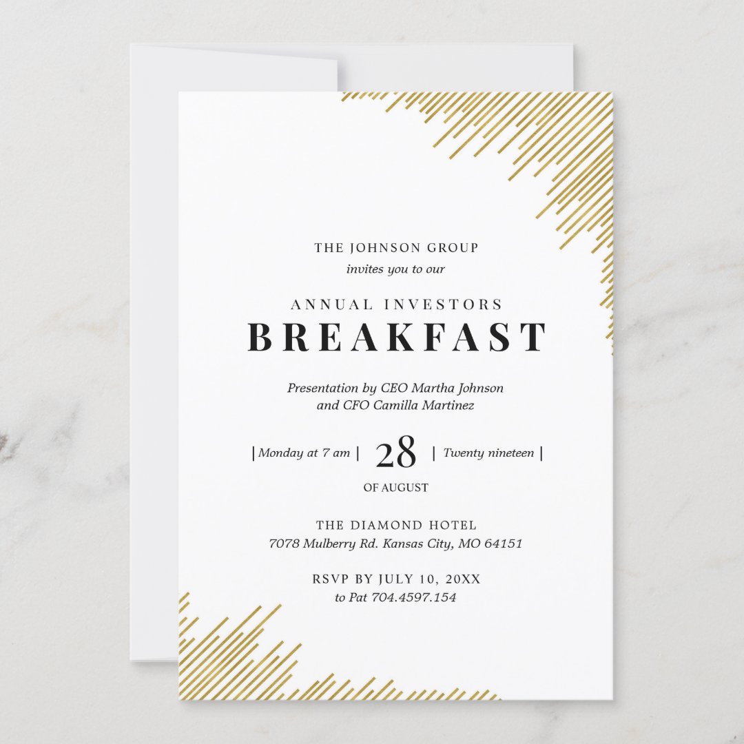 Annual investors Breakfast Business Invitation | Zazzle