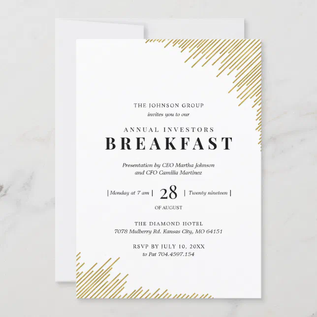 Annual investors Breakfast Business Invitation | Zazzle