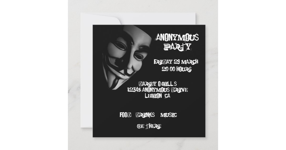 Anonymous Party Custom Invitations | Zazzle