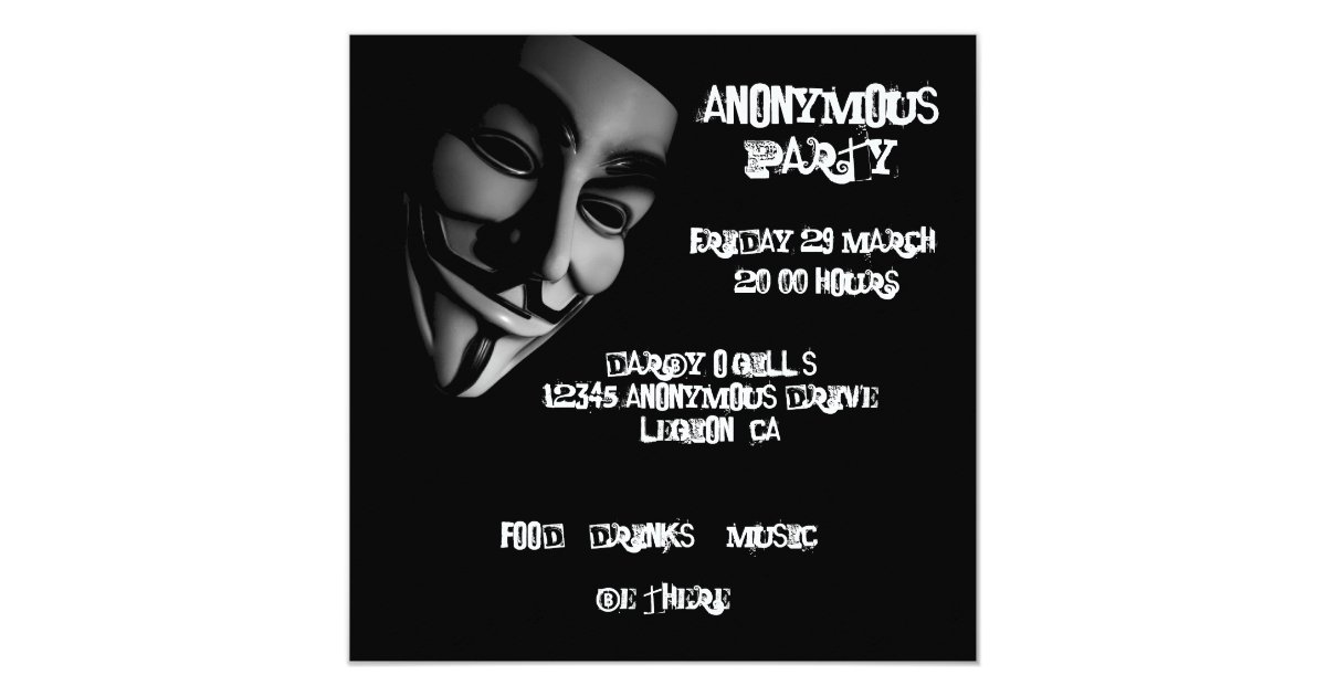 Anonymous Party Custom Invitations | Zazzle.com