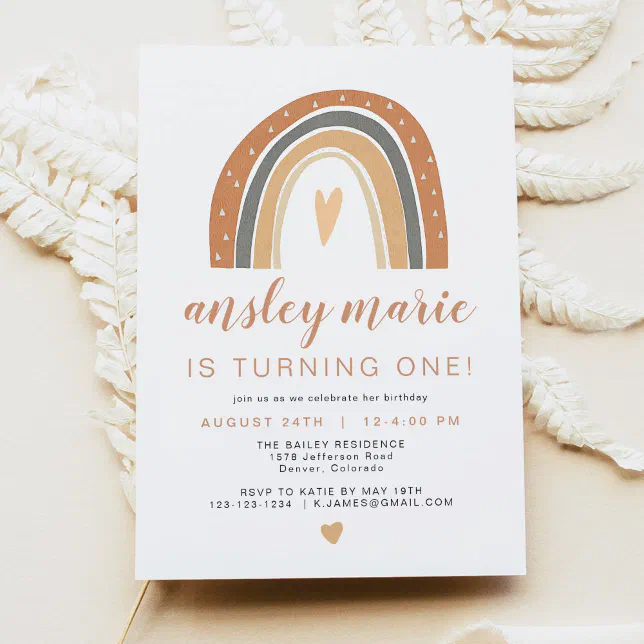 ANSLEY | Boho Burnt Orange Rust Rainbow Birthday Invitation | Zazzle