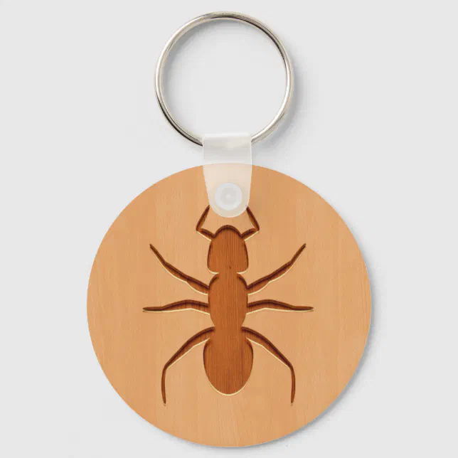 Ant silhouette engraved on wood design keychain | Zazzle