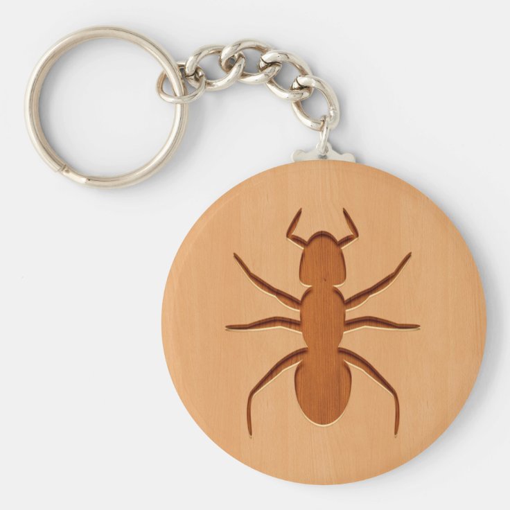 Ant silhouette engraved on wood design keychain | Zazzle
