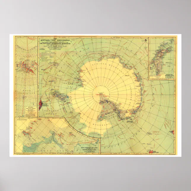 " Antarctica: 1932 South Pole Regions map ... Poster | Zazzle