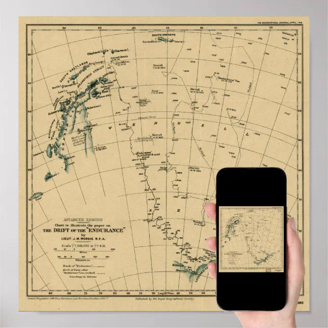 Antartic Regions "Drift of the Endurance" 1918 Map Poster | Zazzle