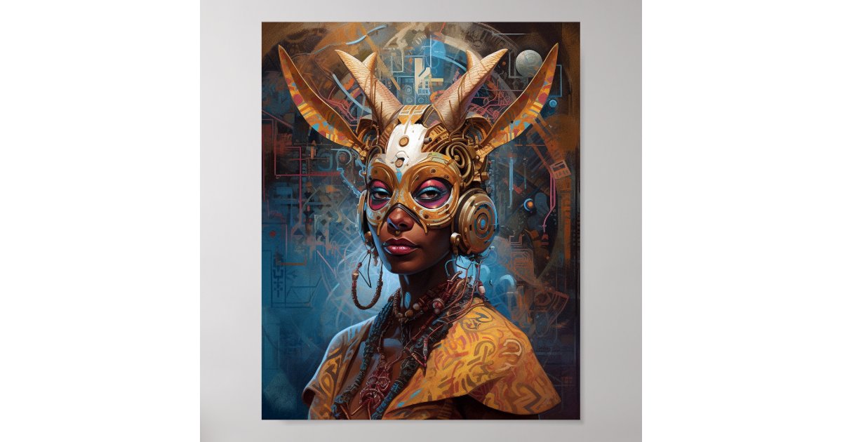 Antelope Headdress Science Fiction Cyberpunk Poster | Zazzle